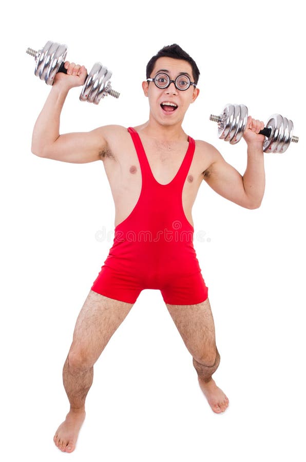 Funny guy with dumbbels stock photo. Image of muscular - 41915650