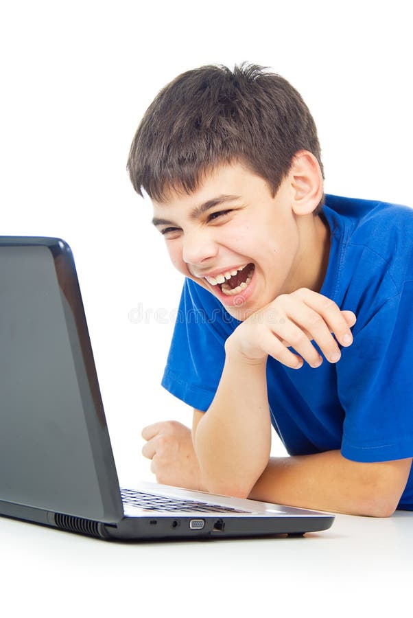 Kid Using Computer Isolated on White Background Stock Image - Image of ...