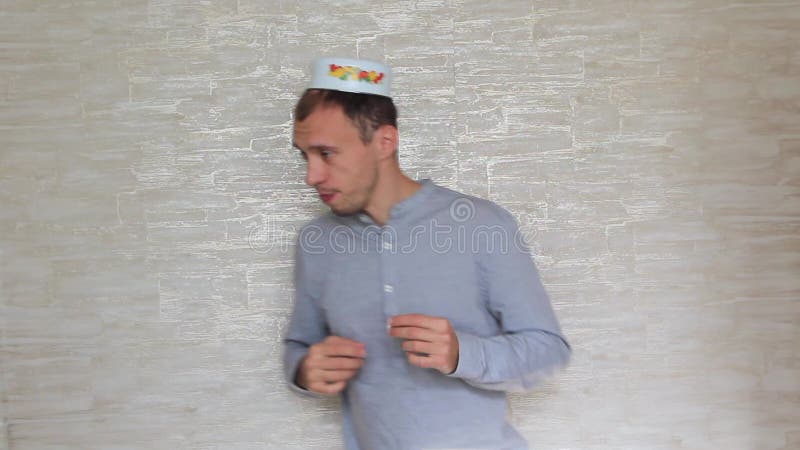 Funny Guy with a Plate on His Head is Dancing Stock Footage - Video of ...