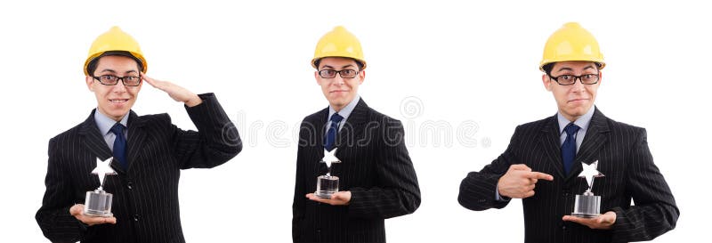 Funny Guy with Prize and Hardhat Stock Image - Image of composite ...