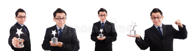 Funny Guy Receiving Award on White Stock Image - Image of poses ...