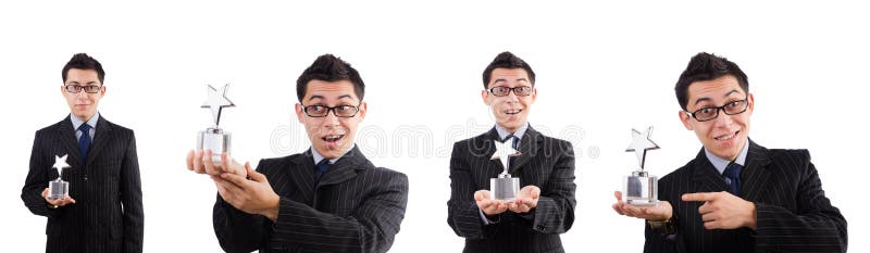 Funny Guy Receiving Award on White Stock Image - Image of reward, gold ...
