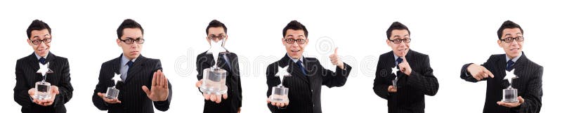 Funny Guy Receiving Award on White Stock Photo - Image of holding ...