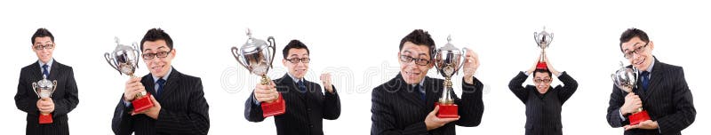Funny Guy Receiving Award on White Stock Image - Image of gold, reward ...