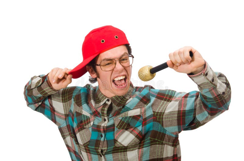 The Funny Guy Singing Isolated on White Stock Photo - Image of concert ...