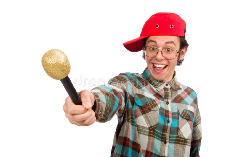 The Funny Guy Singing Isolated on White Stock Photo - Image of ...