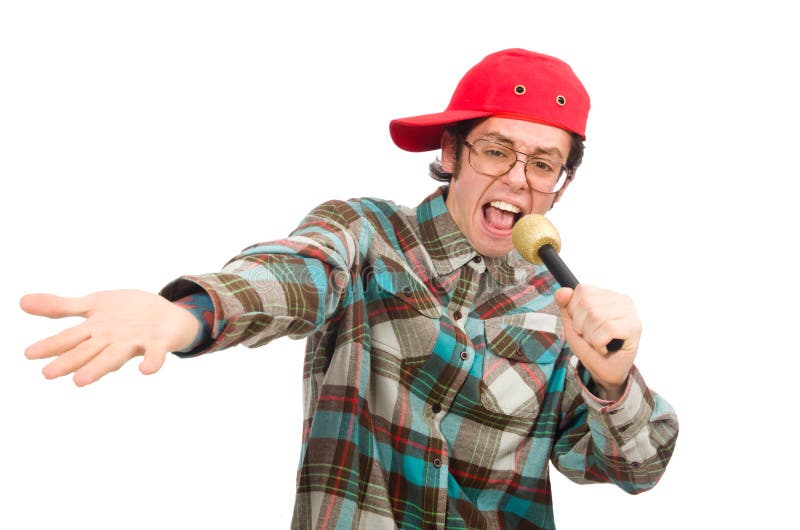 The Funny Guy Singing Isolated on White Stock Image - Image of nerd ...