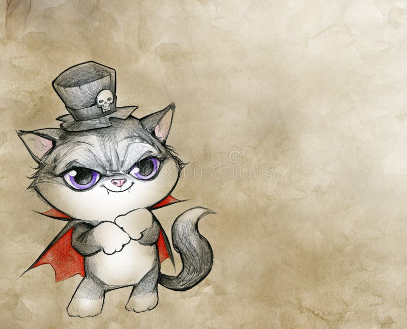 Funny Halloween evil cat stock illustration. Illustration of ...