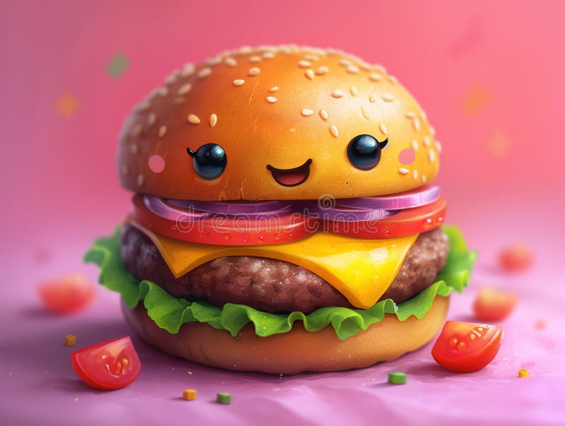 Funny hamburger with eyes stock illustration. Illustration of burger ...