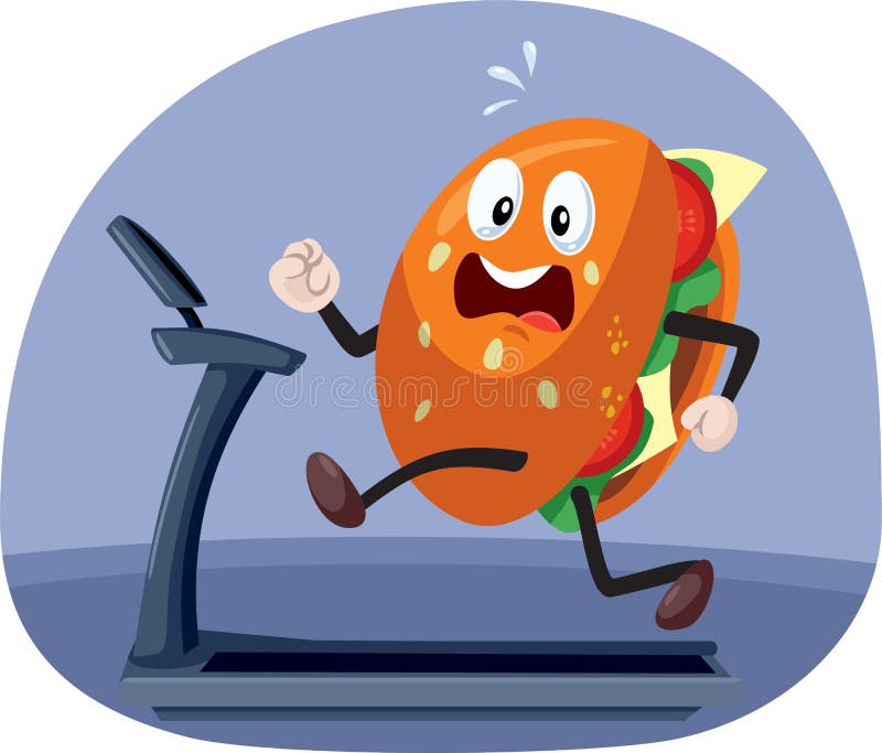 Funny Hamburger Running on a Treadmill Vector Cartoon Illustration ...