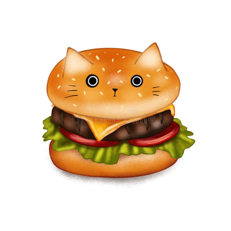 Funny Illustration with Burger Looking Like Cat Stock Image ...