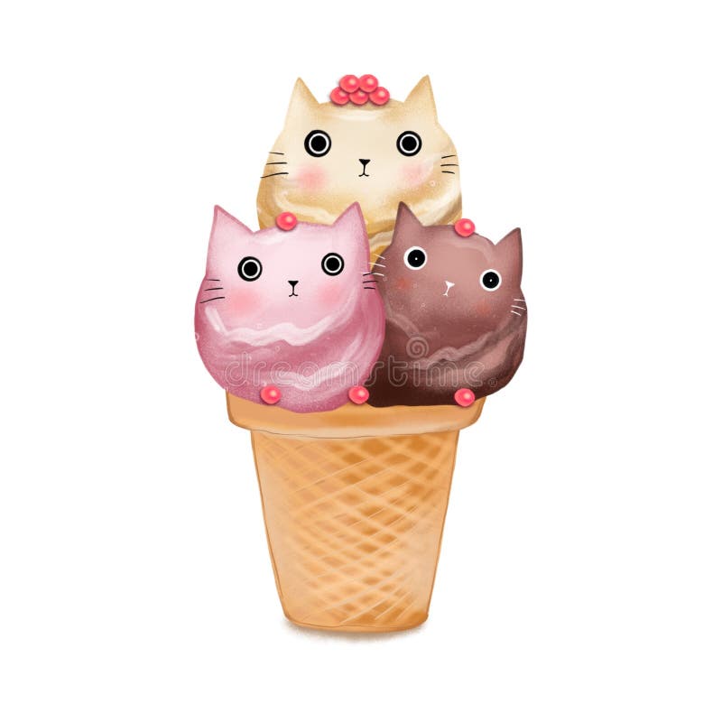 Funny Illustration with Ice Cream Looking Like Cat Stock Image ...