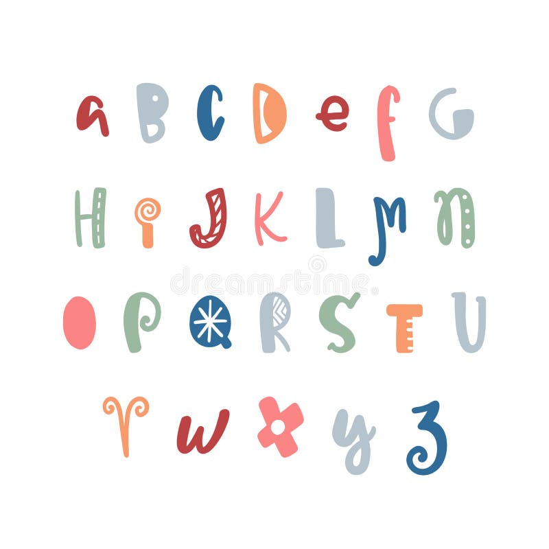 Funny Hand Drawn Colorful Alphabet Stock Vector - Illustration of ...