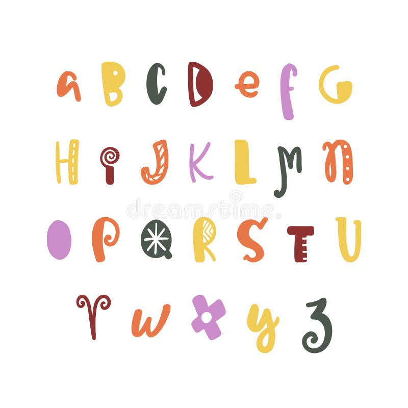 Funny Hand Drawn Colorful Alphabet Stock Vector - Illustration of ...