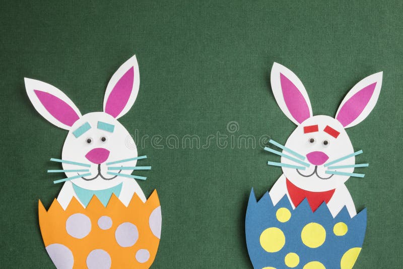 Funny Handmade Cartoon Rabbits Placed Inside Eggs with Copyspace Stock ...