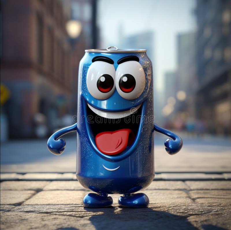 Funny Happy Blue Can on the Street Stock Illustration - Illustration of ...