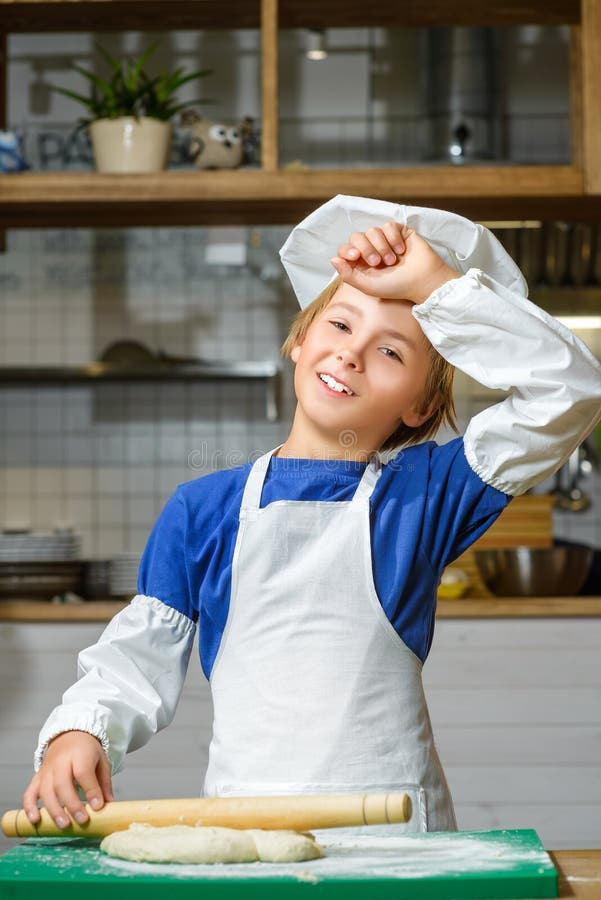 Funny Happy Chef Boy Cooking at Restaurant Kitchen Stock Image - Image ...