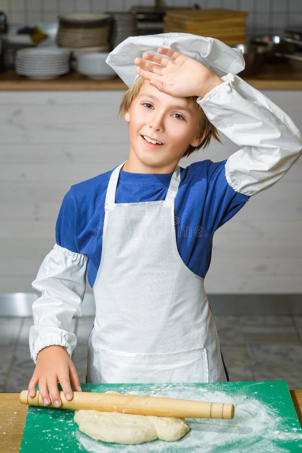 Funny Happy Chef Boy Cooking at Restaurant Kitchen Stock Image - Image ...