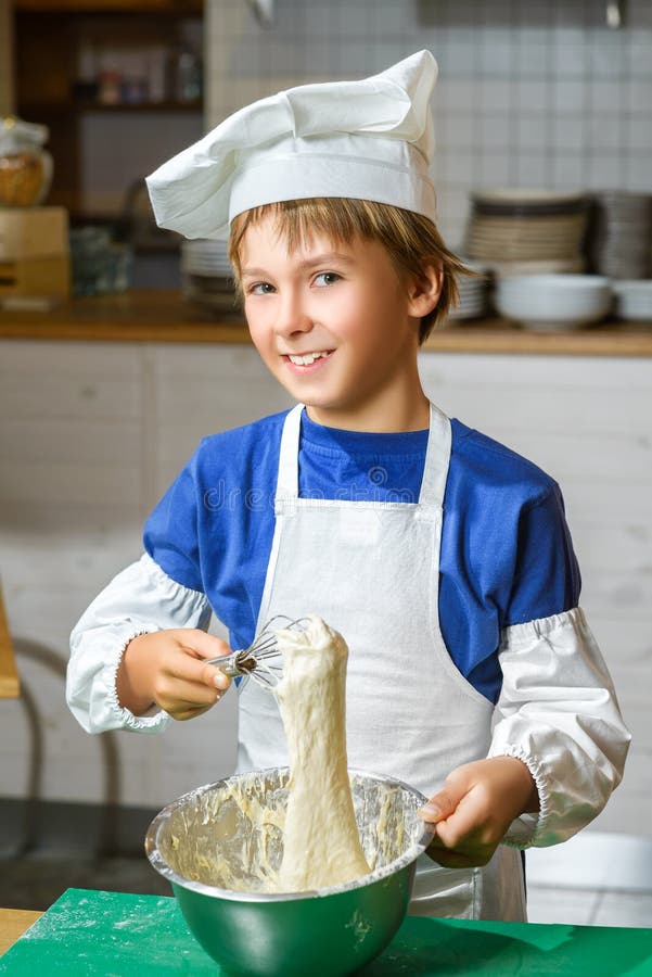 Funny Happy Chef Boy Cooking at Restaurant Kitchen Stock Photo - Image ...