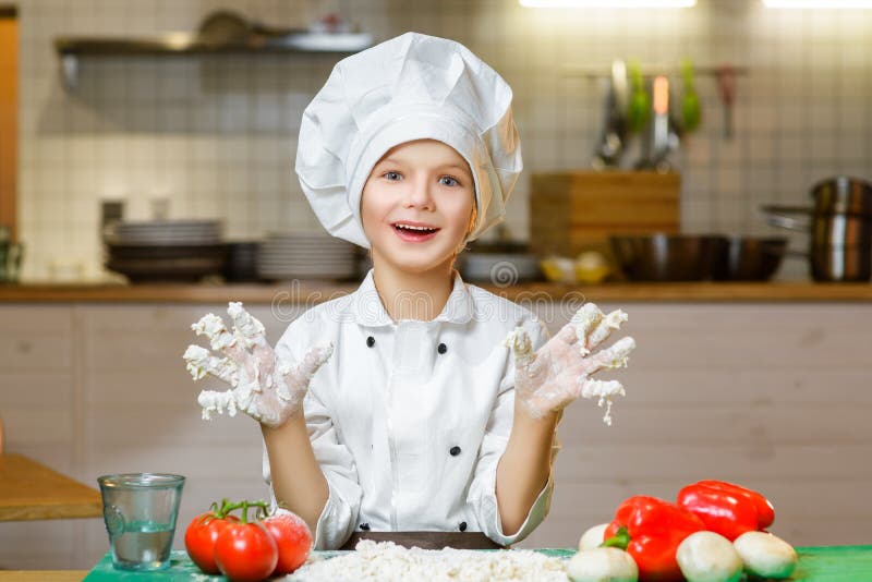 Funny Happy Chef Boy Cooking at Restaurant Kitchen Stock Image - Image ...