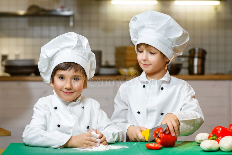 Funny Happy Chef Boy Cooking at Restaurant Kitchen Stock Image - Image ...