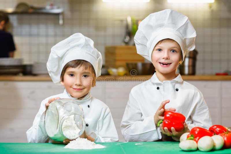 Funny Happy Chef Boys Cooking at Restaurant Stock Image - Image of ...