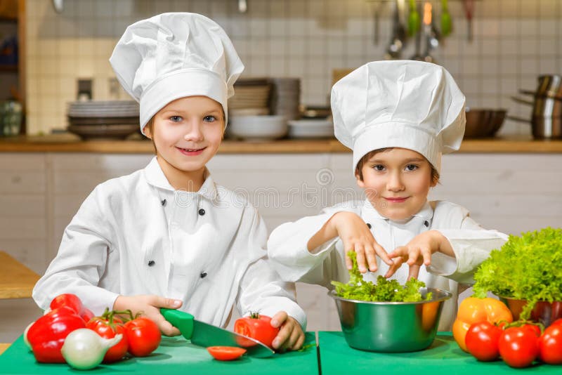 Funny Happy Chef Boys Cooking at Restaurant Stock Photo - Image of ...