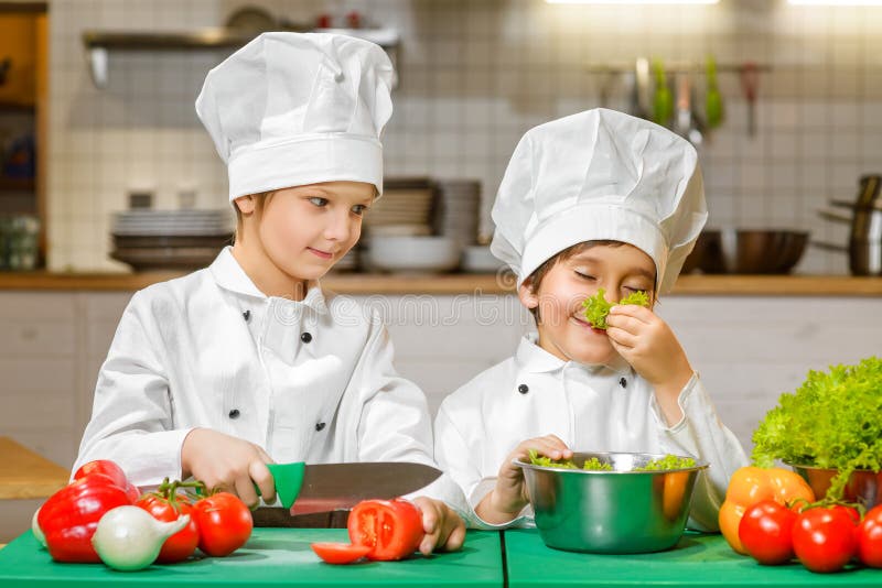 Funny Happy Chef Boys Cooking at Restaurant Stock Photo - Image of baby ...