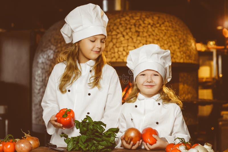 Funny Happy Chef Girls Cooking at Restaurant Stock Image - Image of ...