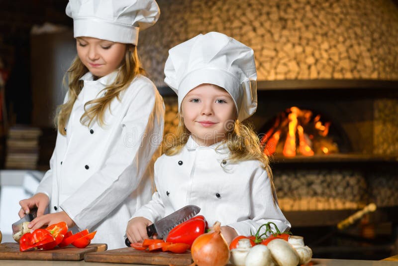 Funny Happy Chef Girls Cooking at Restaurant Stock Image - Image of ...