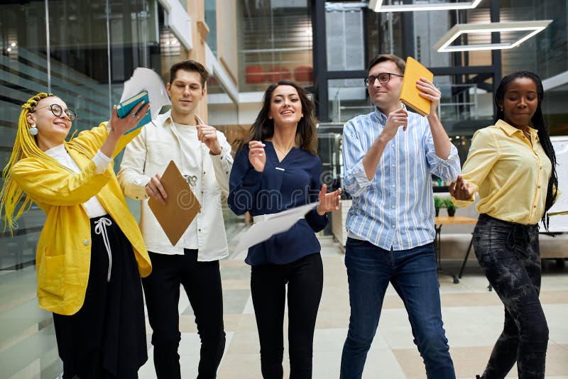 Funny Happy Office Workers Throwing Documents Stock Photo - Image of ...