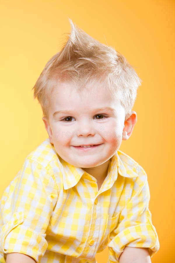 Funny Happy Smiling Little Boy in Yellow Stock Image - Image of ...
