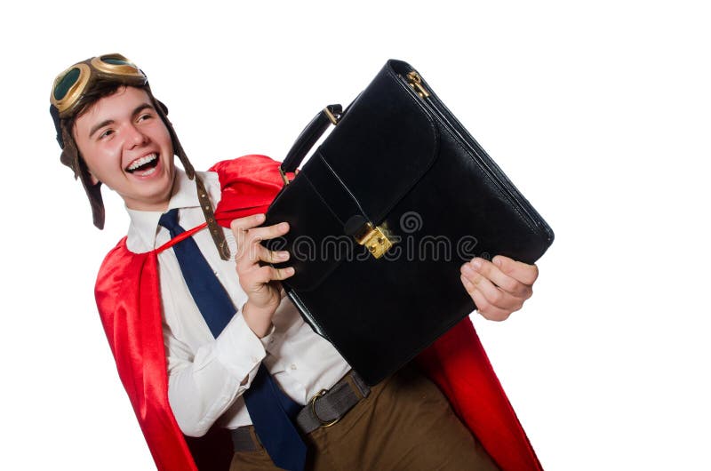 Funny Here with Briefcase Isolated Stock Photo - Image of helmet ...
