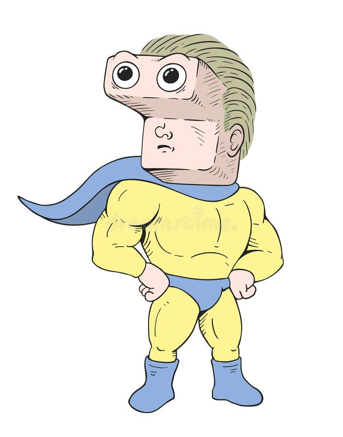 Funny hero with cube head stock vector. Illustration of powerful ...