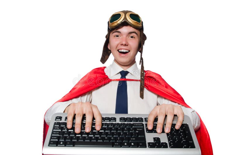 Funny Hero with Keyboard Isolated Stock Image - Image of funny, hero ...