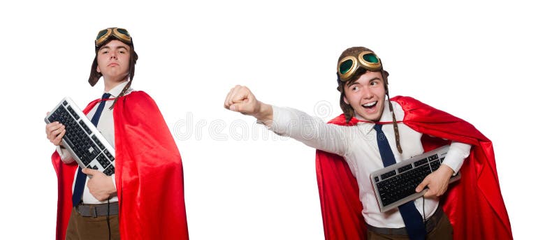 The Funny Hero with Keyboard Isolated on the White Stock Image - Image ...