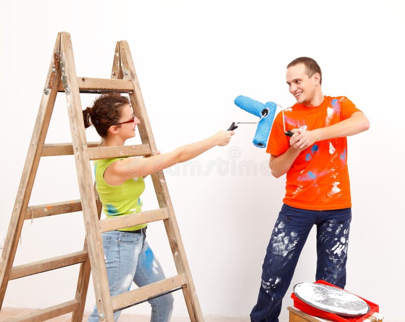 Funny home renovation stock image. Image of roller, decorator - 19929501