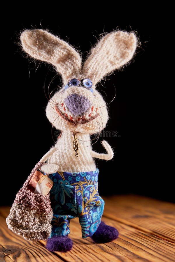 Funny Homemade Toy Hare with Small Bag Stock Photo - Image of design ...