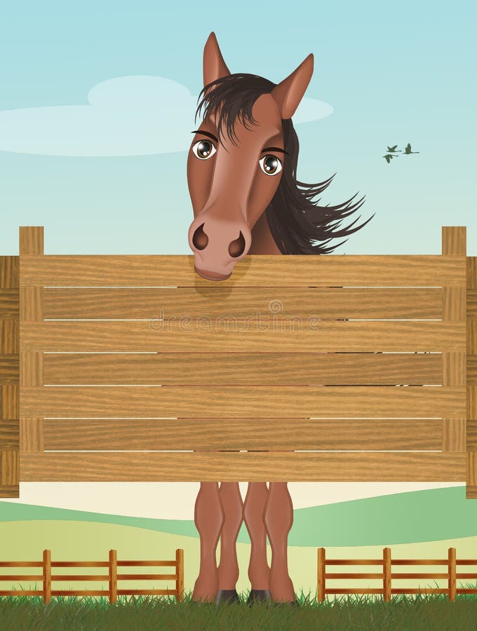 Funny horse in the stable stock illustration. Illustration of nature ...