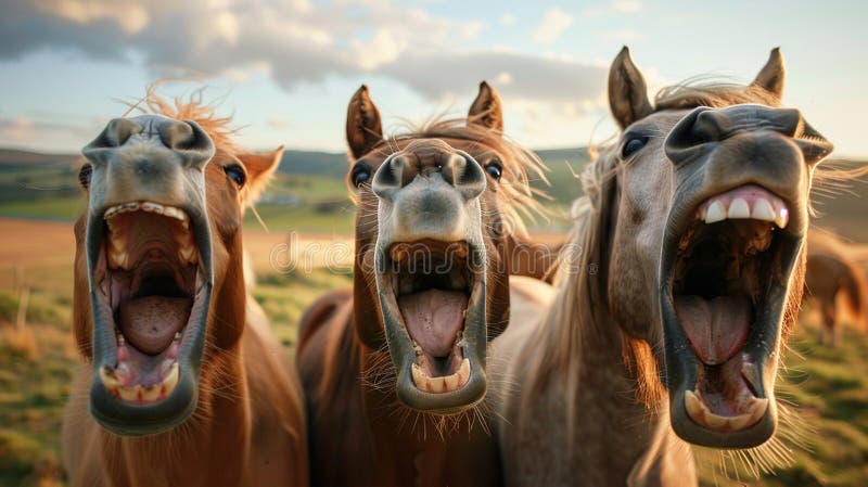 Funny Horses, Funny Animal Face. Laugh Animal. Generative Ai Stock ...