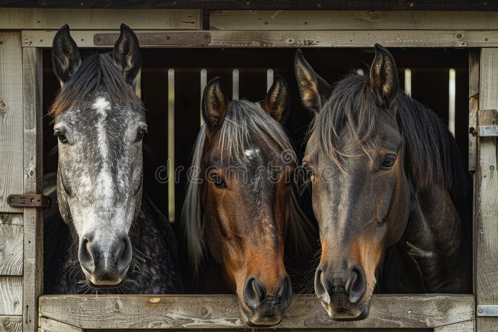 Funny Horses in a Stable on a Farm Stock Photo - Image of barn, cozy ...