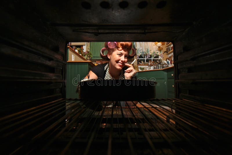 Funny Housewife Smoking and Cooking Dinner Stock Photo - Image of ...