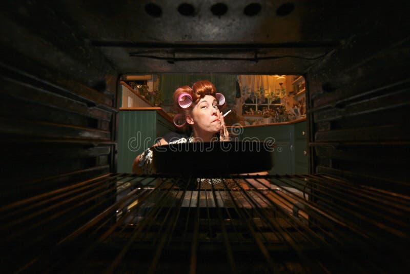 Funny Housewife Smoking and Cooking Dinner Stock Photo - Image of ...