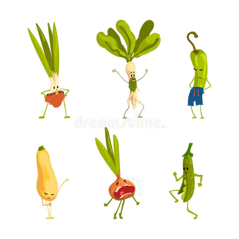 Funny Humanized Vegetables with Different Face Expression Vector Set ...
