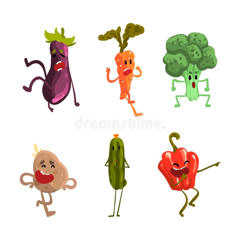 Funny Humanized Vegetables with Different Face Expression Vector Set ...