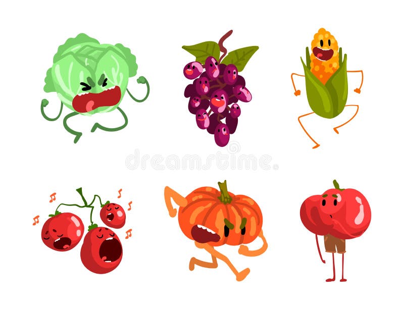 Funny Humanized Vegetables with Different Face Expression Vector Set ...