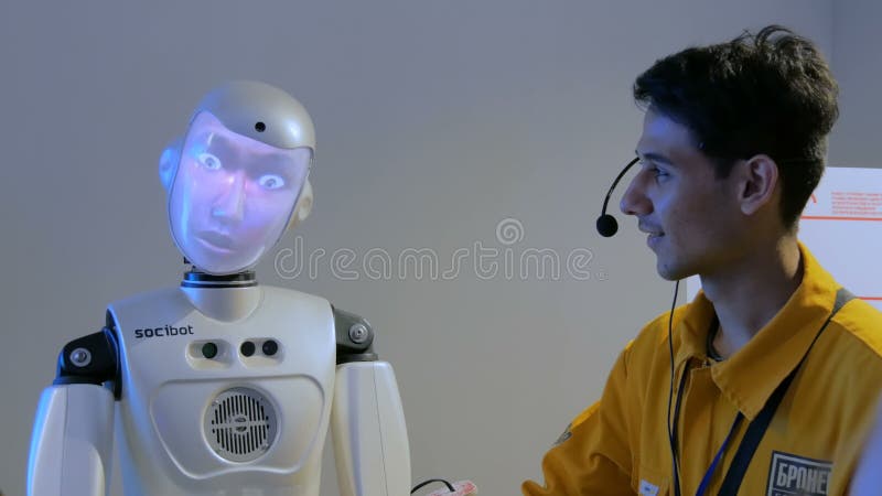 Funny Humanoid Robot with Display Face Talking and Moving Head Stock ...