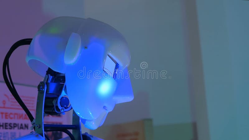 Funny Humanoid Robot with Display Face Talking and Moving Head Stock ...