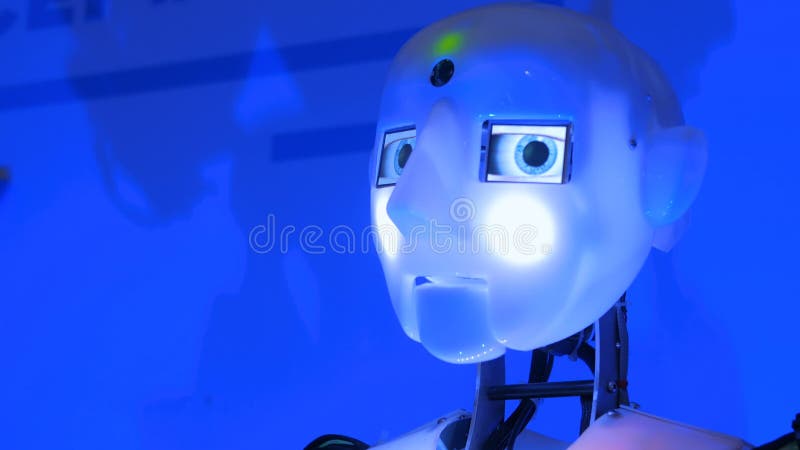 Funny Humanoid Robot with Display Face Talking and Moving Head Stock ...