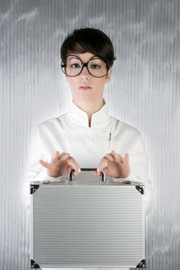 Funny Humor Businesswoman Silver Briefcase Stock Photo - Image of metal ...